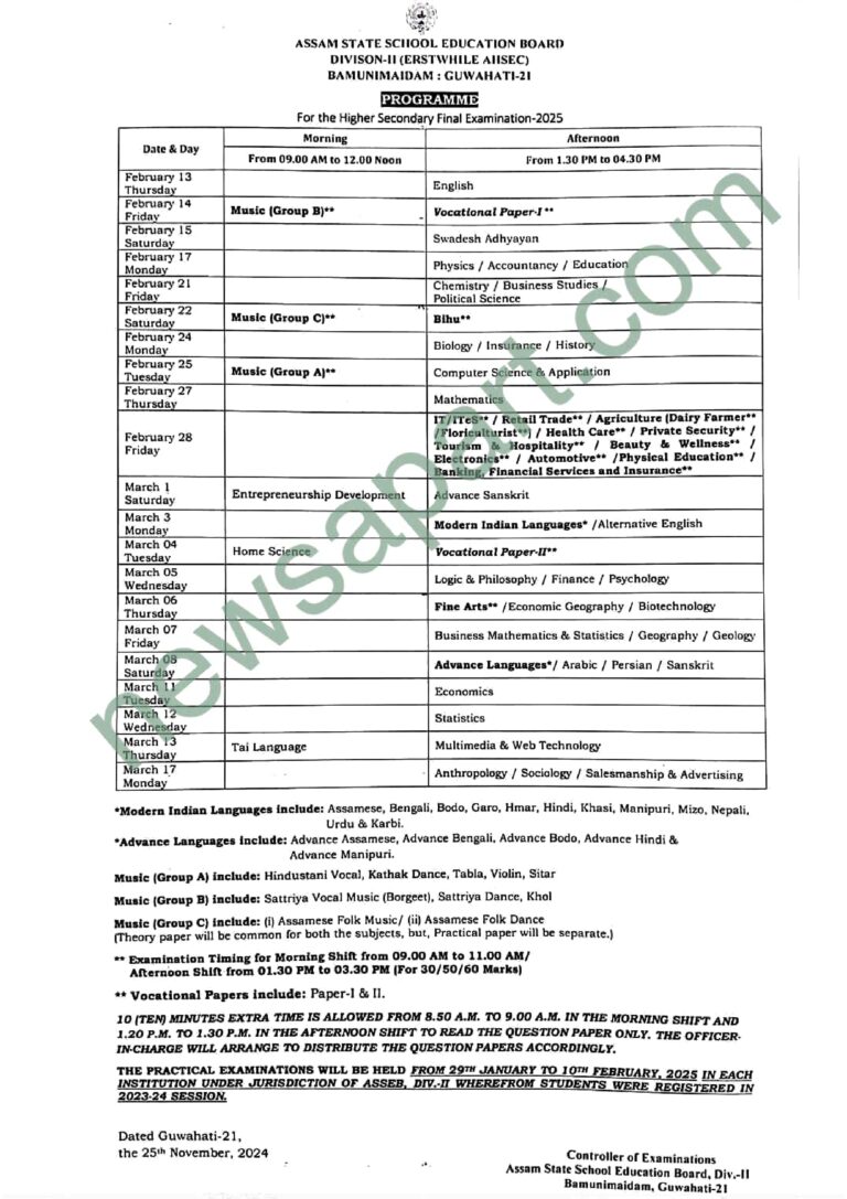 Assam HS Final Exam Routine 2025 : Download AHSEC Class 12th Time Table PDF Assam HS Final Exam Routine 2025 : Download AHSEC Class 12th Time Table PDF
